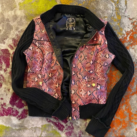 COOGI | Jackets & Coats | Coogi Faux Snakeskin Red And Black Zip Front ...